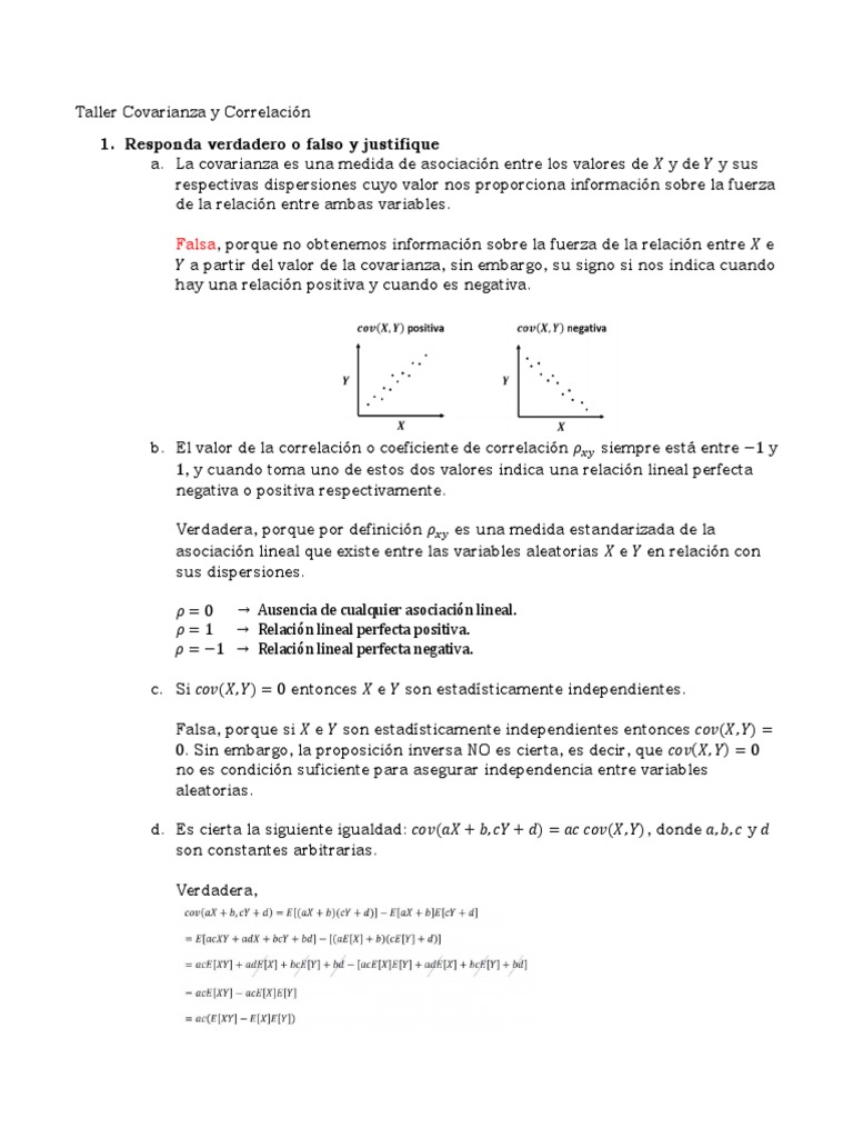 Taller Covarianza y Correlación | PDF | Covarianza | Correlación y dependencia