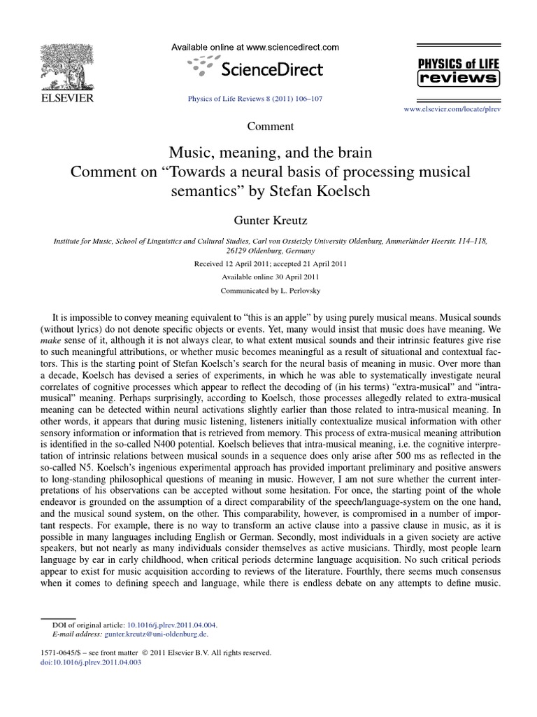 Music, Meaning, and The Brain Comment On "Towards A Neural Basis of Processing Musical Semantics ...