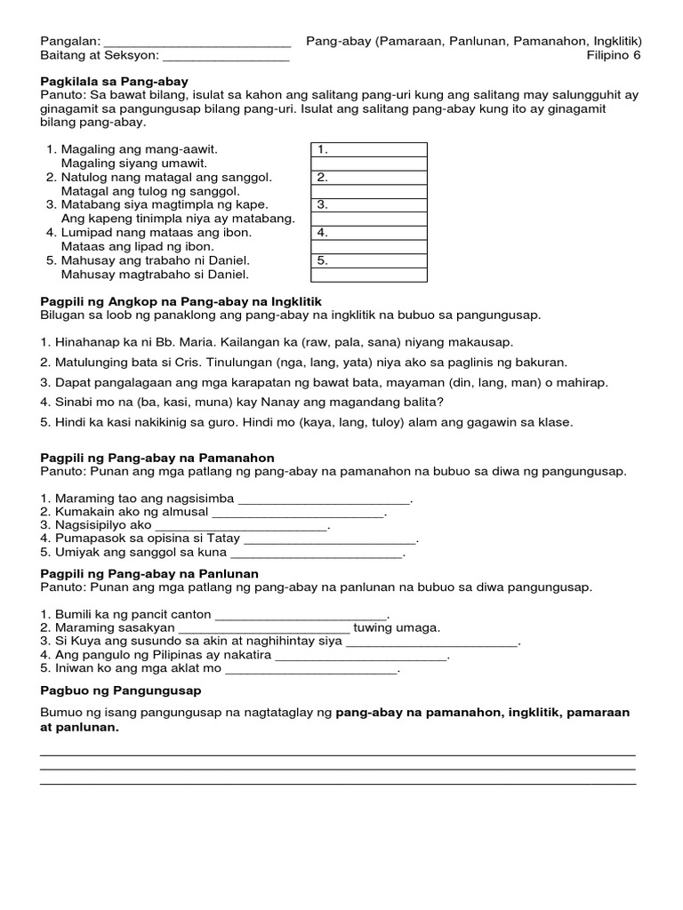 Pang-Abay 6 | PDF