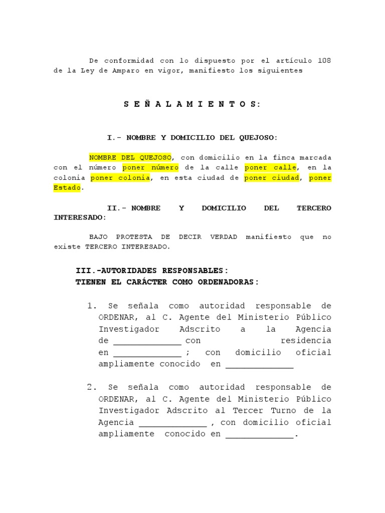 Señalamientos:: I.-Nombre Y Domicilio Del Quejoso | PDF