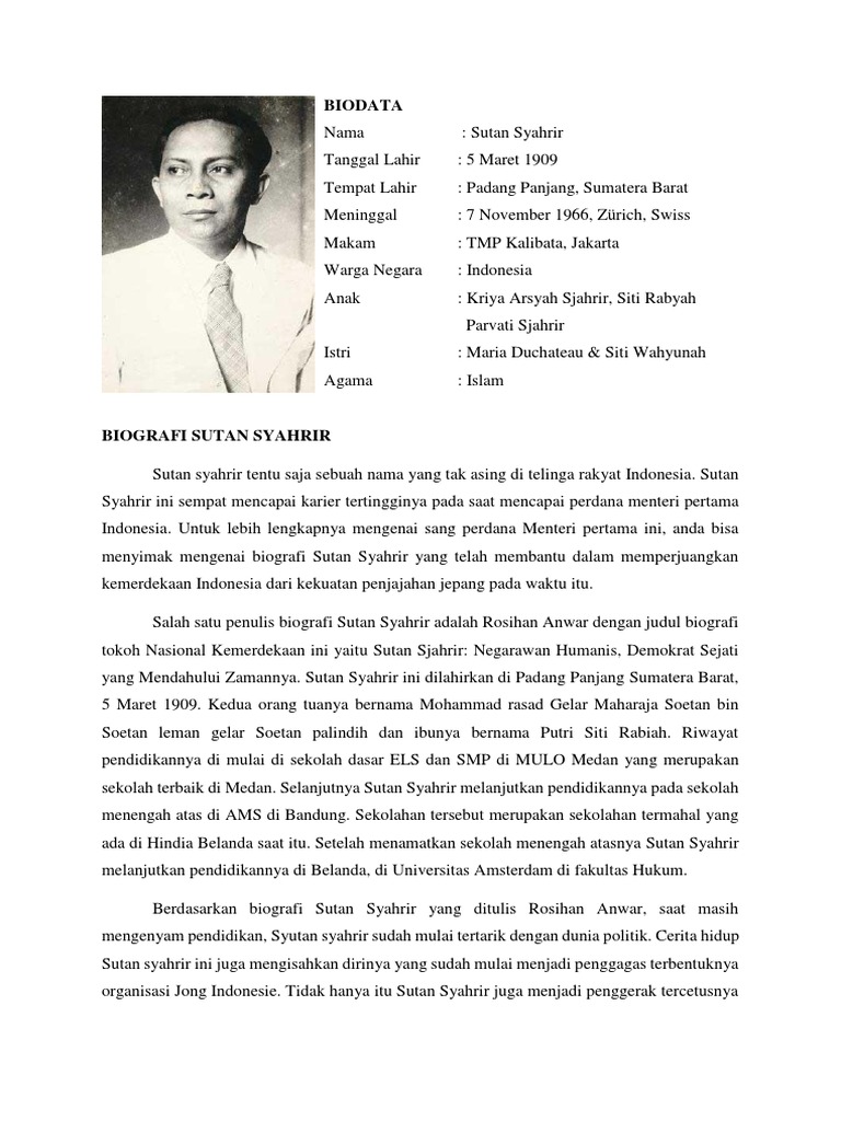 Biografi Sutan Syahrir: Pahlawan Nasional | PDF