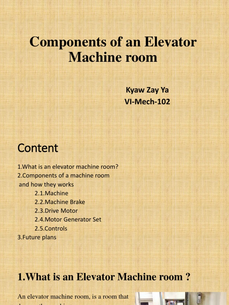 Components of An Elevator Machine Room | PDF | Elevator | Electric Motor
