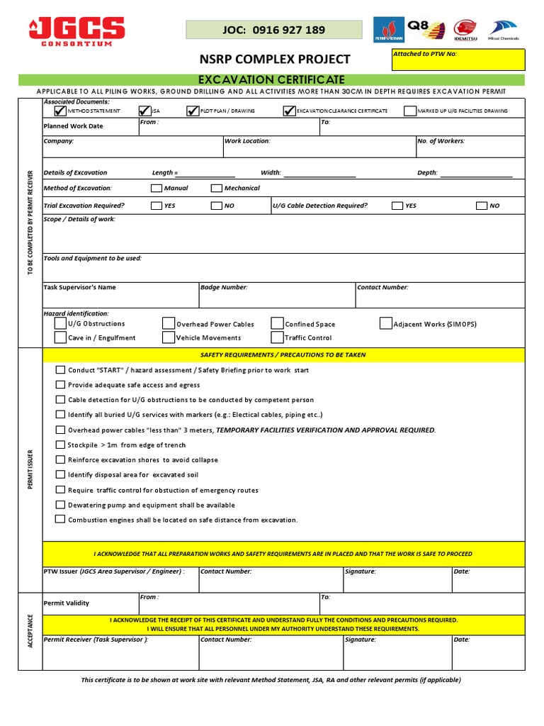 Excavation Permit and Clearance Guidelines | PDF | Excavation ...
