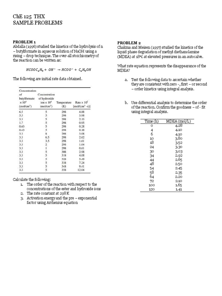Problem Set 3 - Kinetic Data Interpretation | PDF | Chemical Kinetics | Reaction Rate Constant