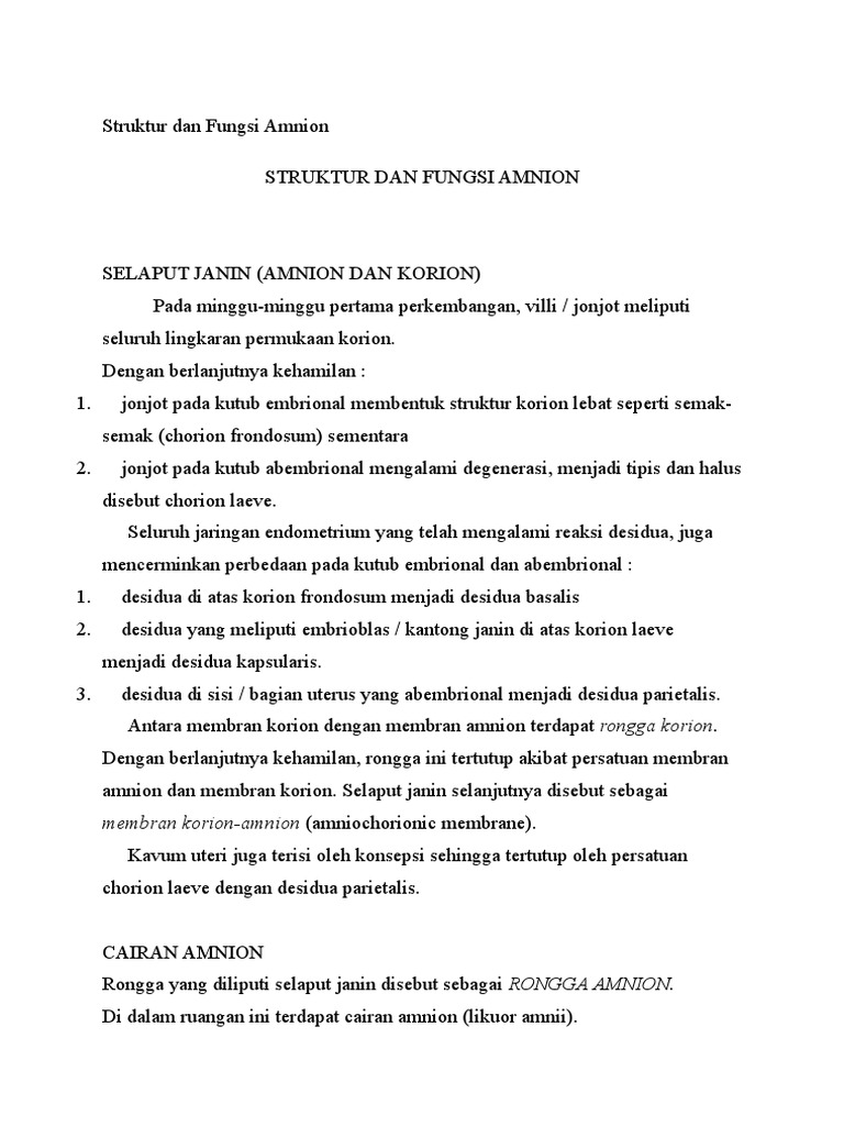 Struktur Dan Fungsi Amnion | PDF