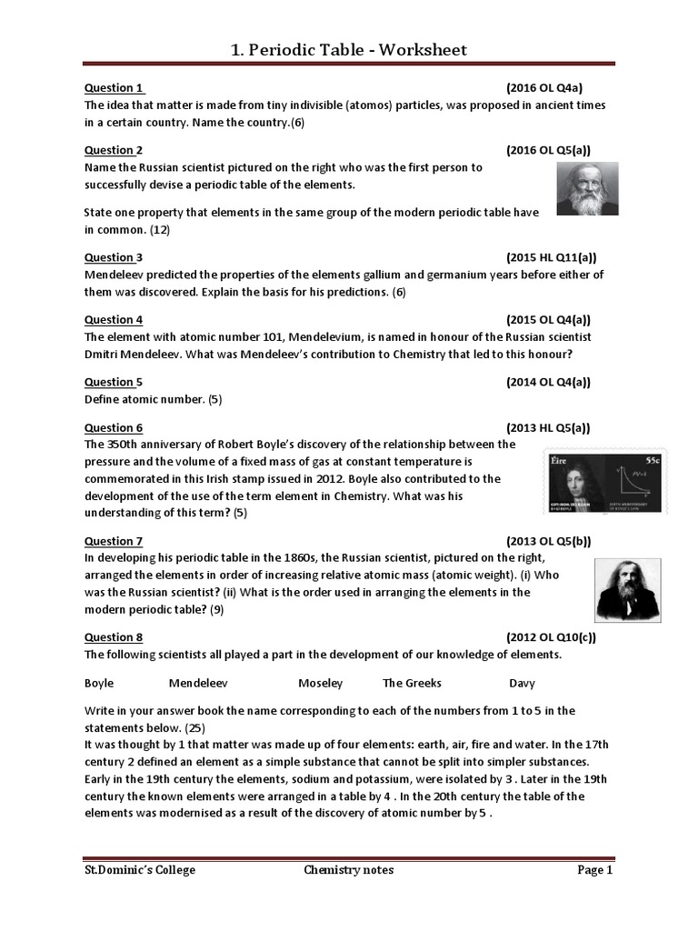 The Periodic Table Worksheet | PDF | Periodic Table | Chemical Elements