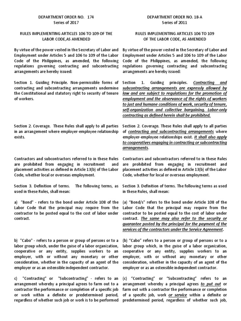 Rules on Contracting and Subcontracting Arrangements: Comparing ...