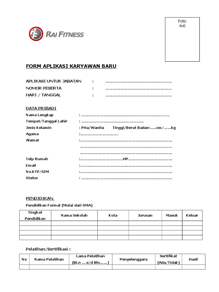 Form Aplikasi Karyawan Baru | PDF