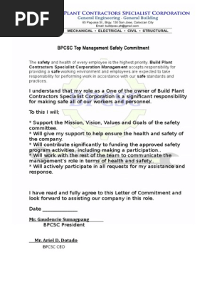 Management Safety Commitment Letter