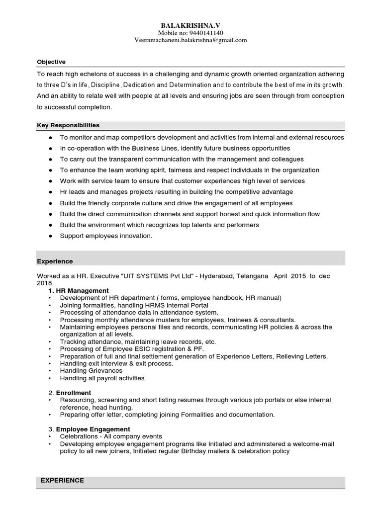 HR Resume Sample | PDF | Employment | Human Resource Management