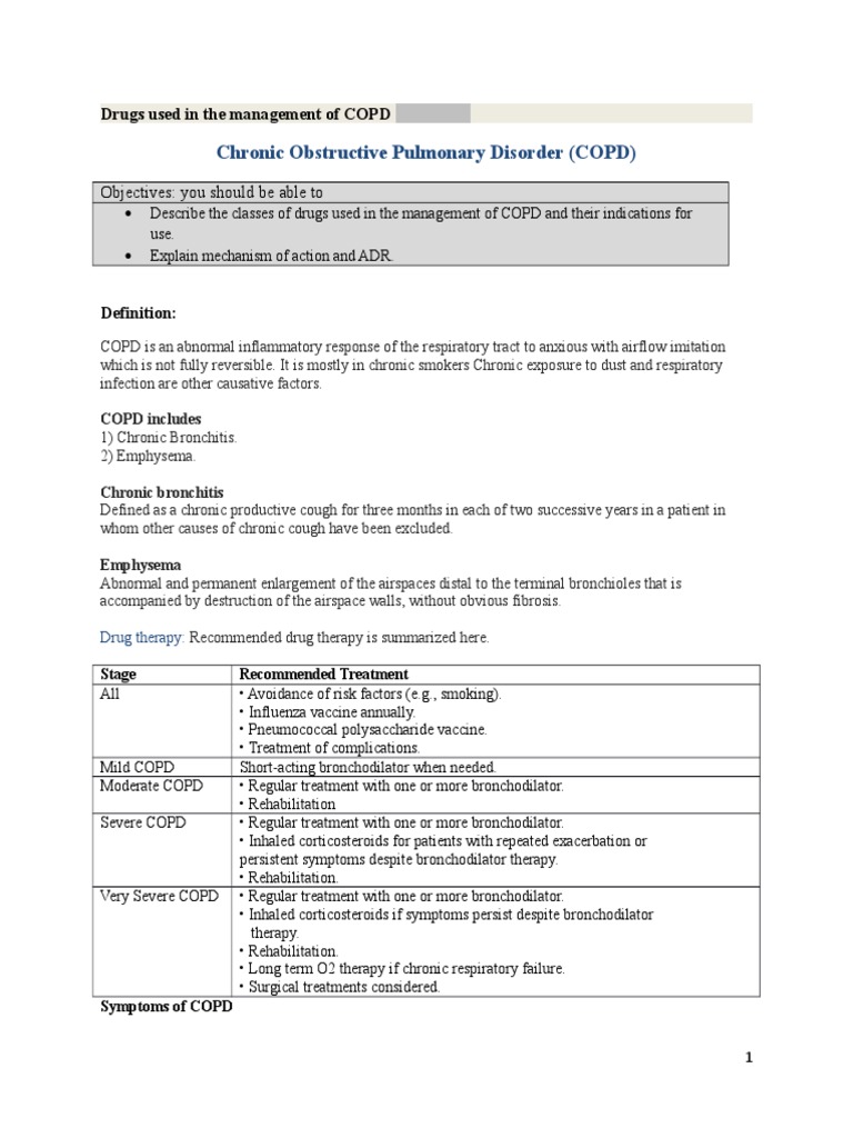 COPD Drug Management Guide | PDF | Chronic Obstructive Pulmonary ...