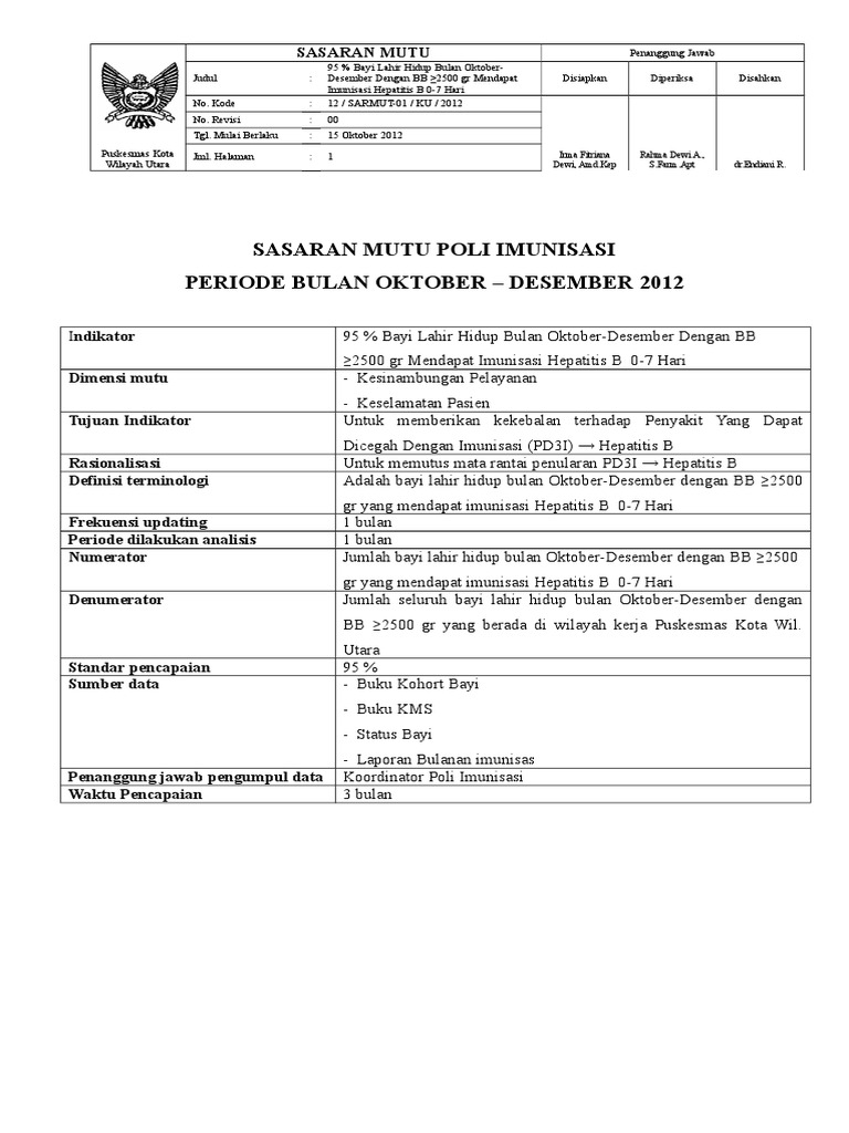 Sasaran Mutu Imunisasi | PDF