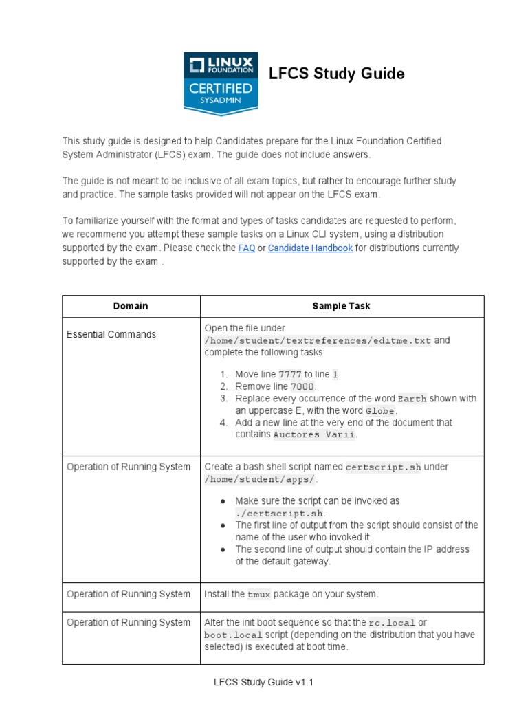 LFCS Study Guide v1.1 PDF | PDF | Sudo | Superuser