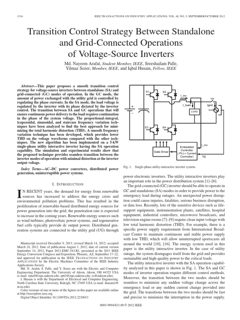 Transition Control Strategy Between Standalone and Grid-Connected Operations of Voltage-Source ...