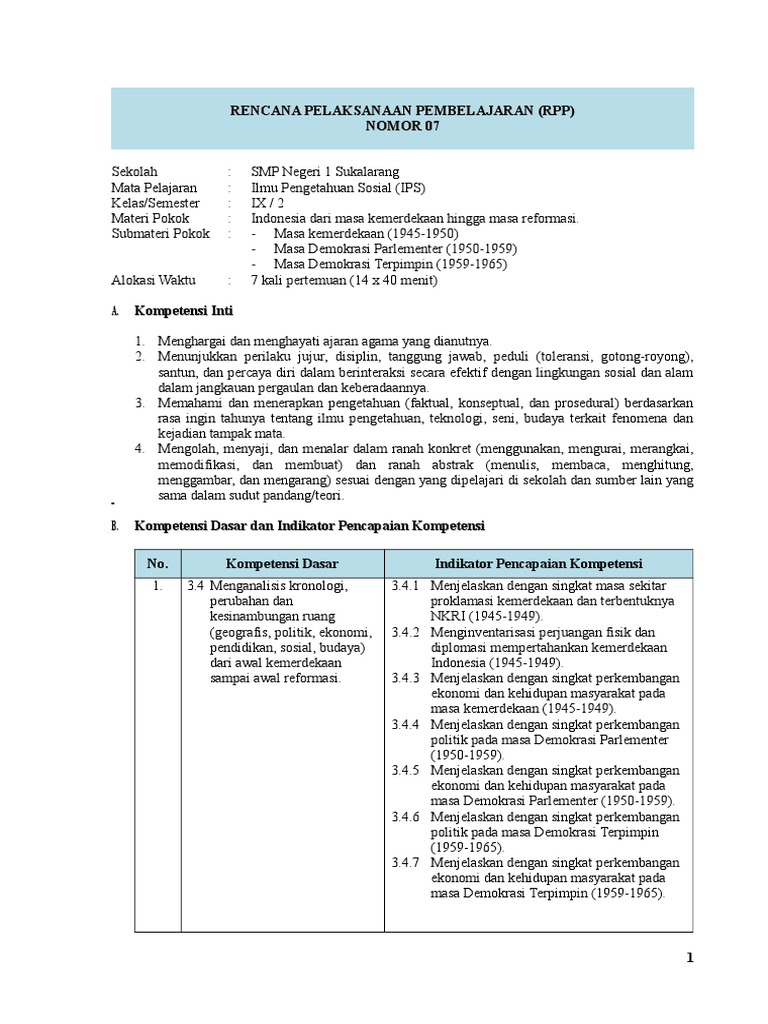Rencana Pelaksanaan Pembelajaran (RPP) Nomor 07 | PDF