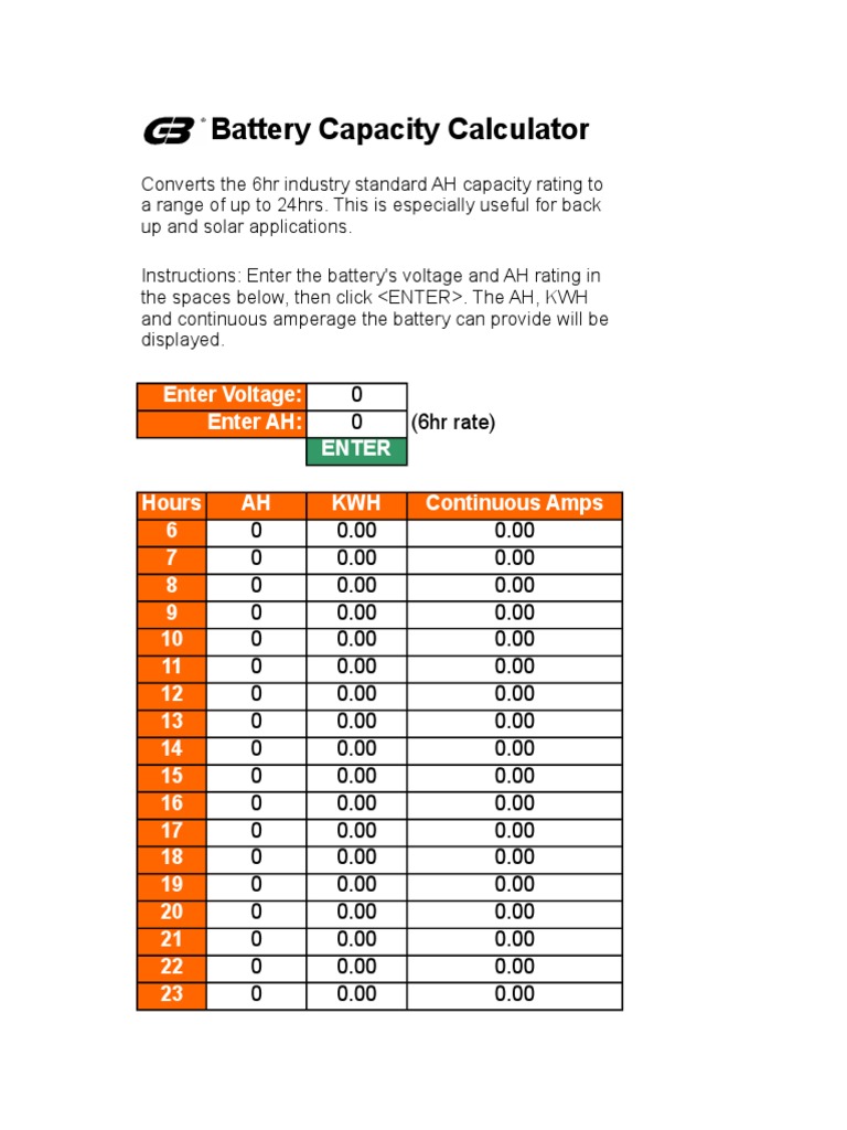 Battery Capacity Calculation Tool | PDF