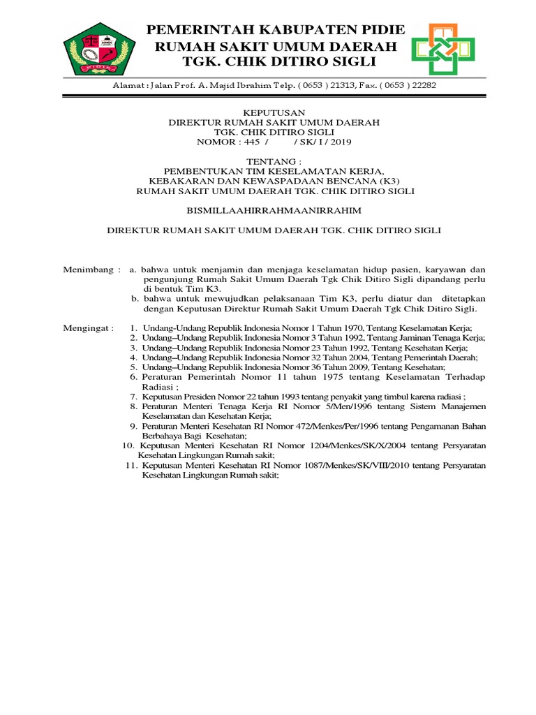 Contoh SK K3 RS | PDF