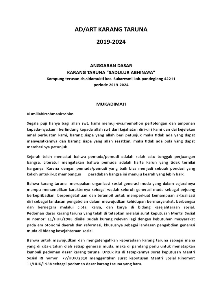 AD ART Karang Taruna | PDF