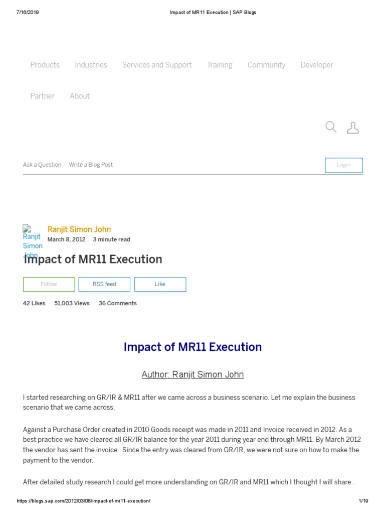 Impact of MR11 Execution - SAP Blogs | PDF | Debits And Credits | Receipt