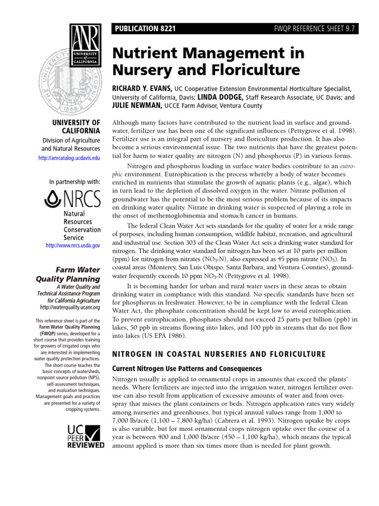 Nutrient Management in Nursery and Floriculture: Publication 8221 | PDF ...