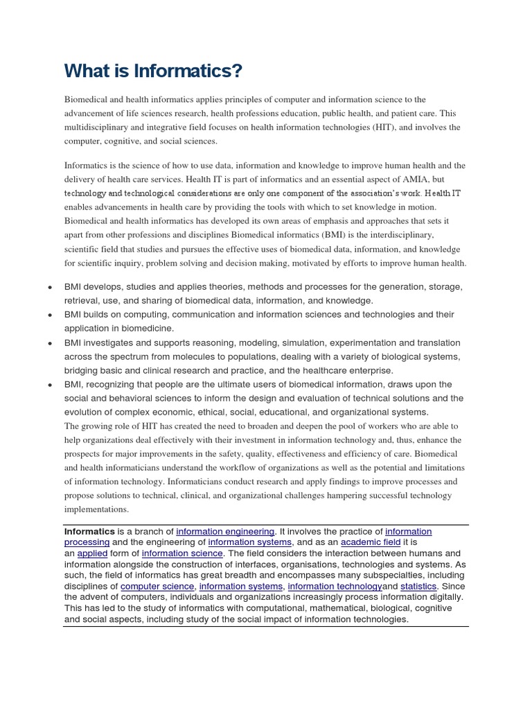 What Is Informatics | Download Free PDF | Informatics | Computer Science