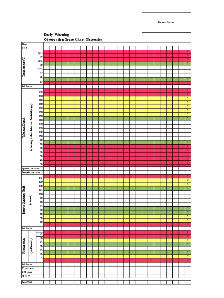 Early Warning Observation Score Chart Obstetrics: Patient Sticker | PDF ...