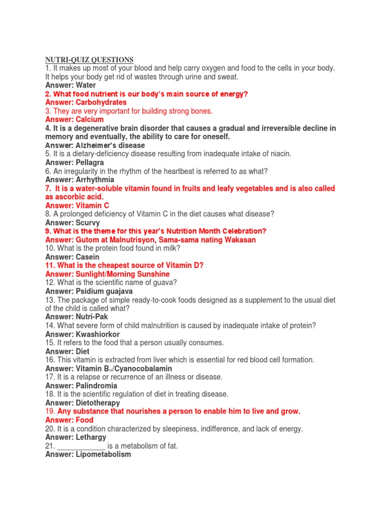 Nutrition Month Quiz Bee Questions 2025 Calendar