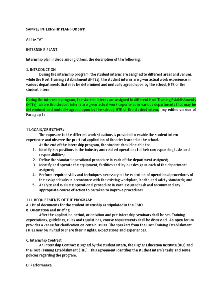 Internship Plan Sample | PDF | Internship | Job Hunting