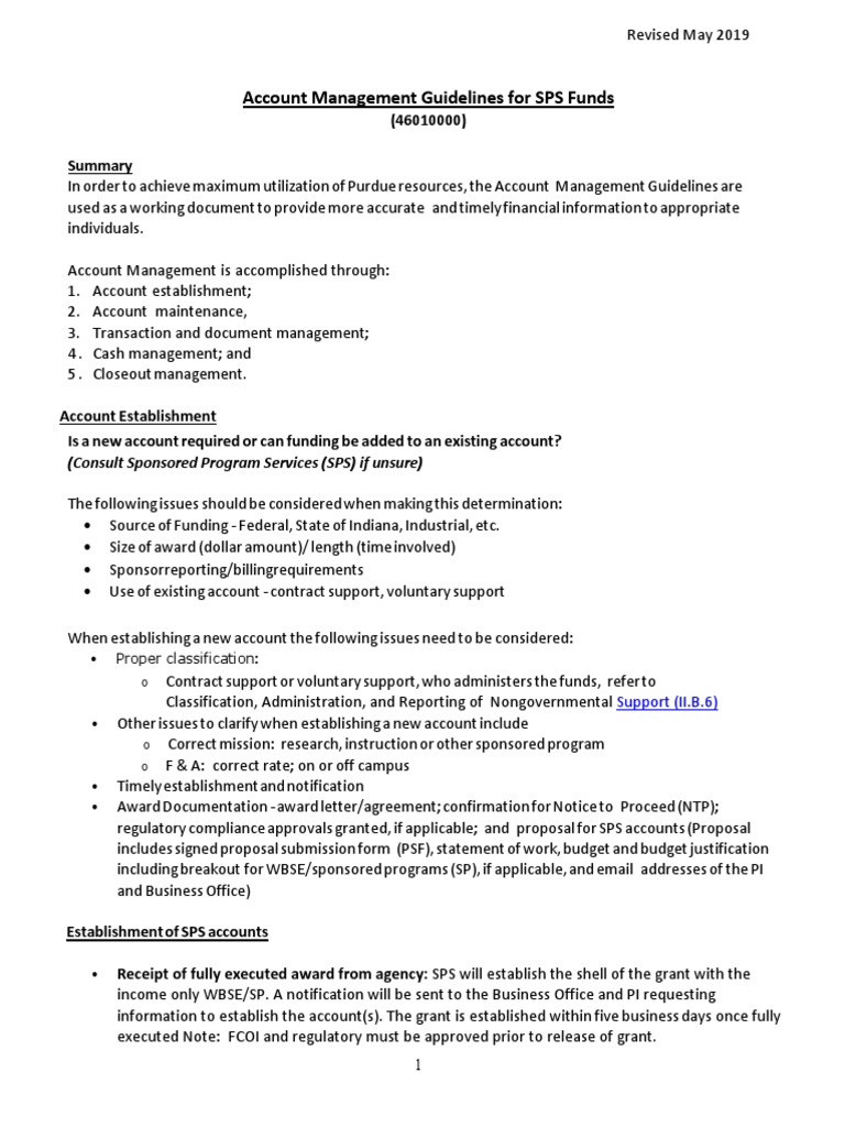 Account Management Guidelines For SPS Funds | PDF | Invoice | Overdraft