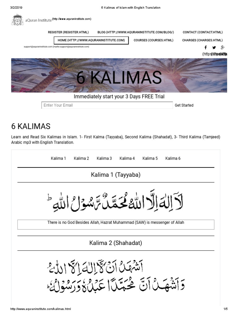 6 Kalimas of Islam With English Translation | PDF | Allah | Sin
