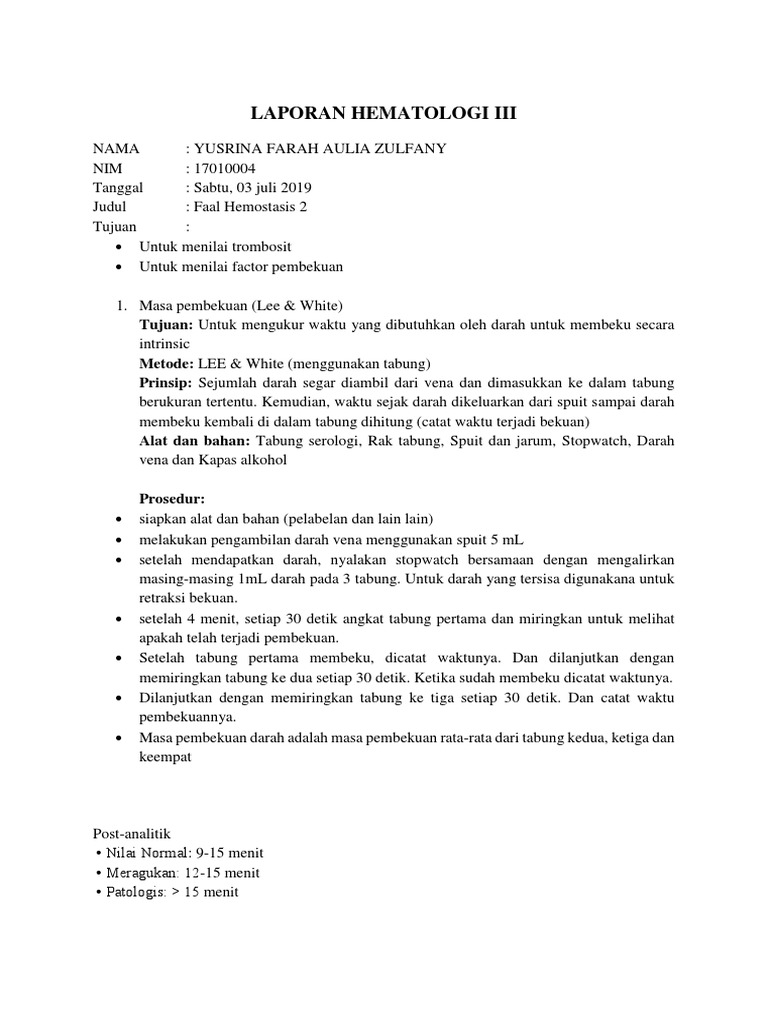 Laporan Faal Hemostasis 2 | PDF