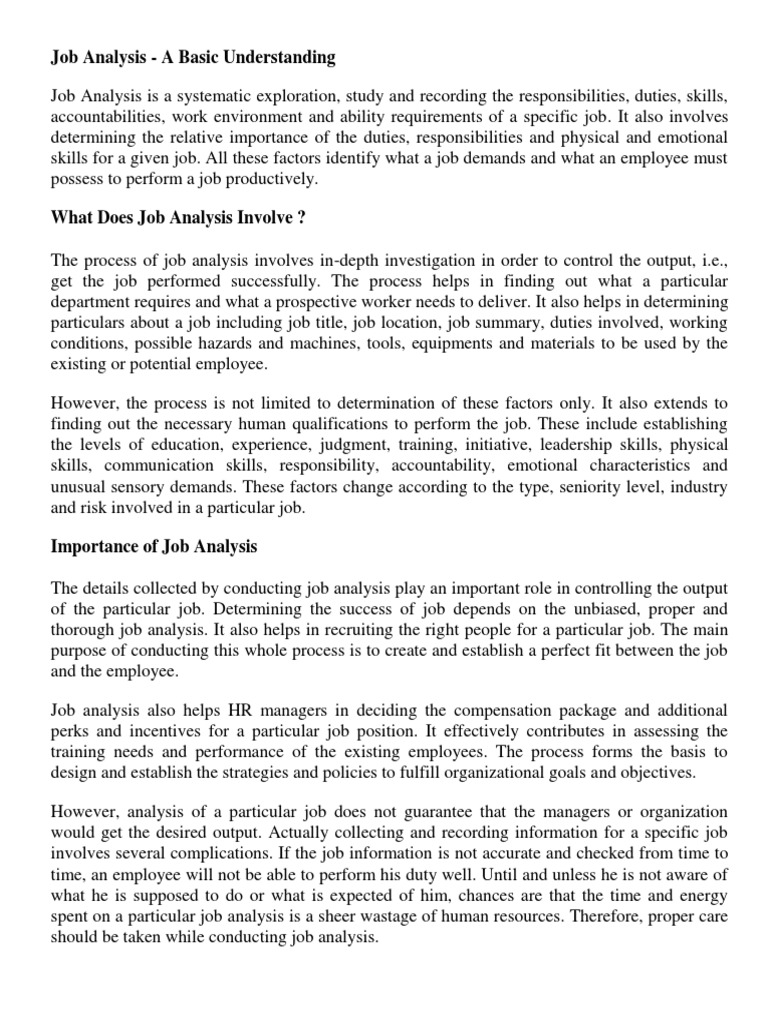 Job Analysis - A Basic Understanding | PDF | Human Resources | Employment