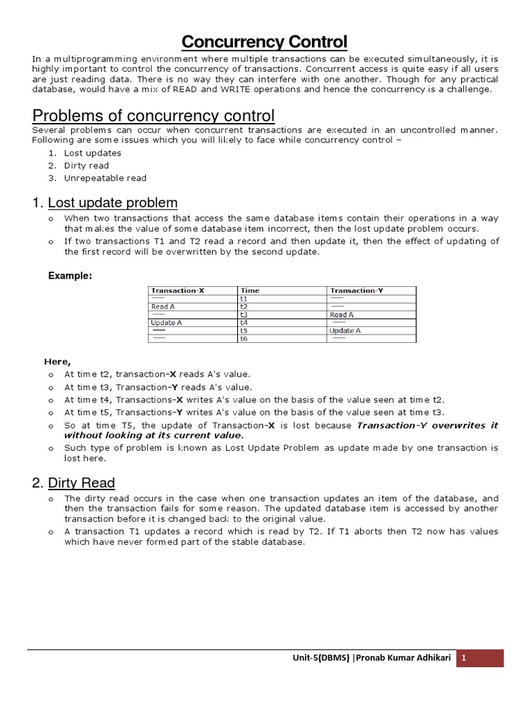 Concurrency Control DBMS | PDF | Database Transaction | Data Management Concurrency Control DBMS | PDF | Database Transaction | Data Management