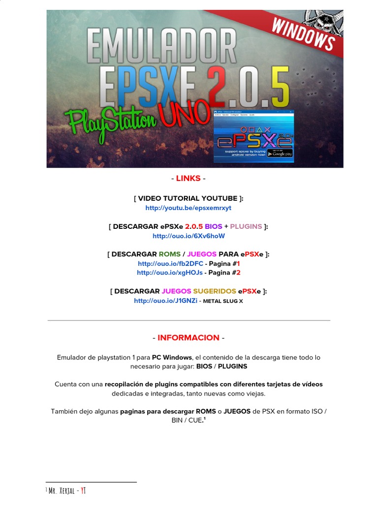 Epsxe 2.0.5 - Emulador para Playstation 1 en PC 2017 - Bios - Plugins - Configuracion - Juegos | PDF