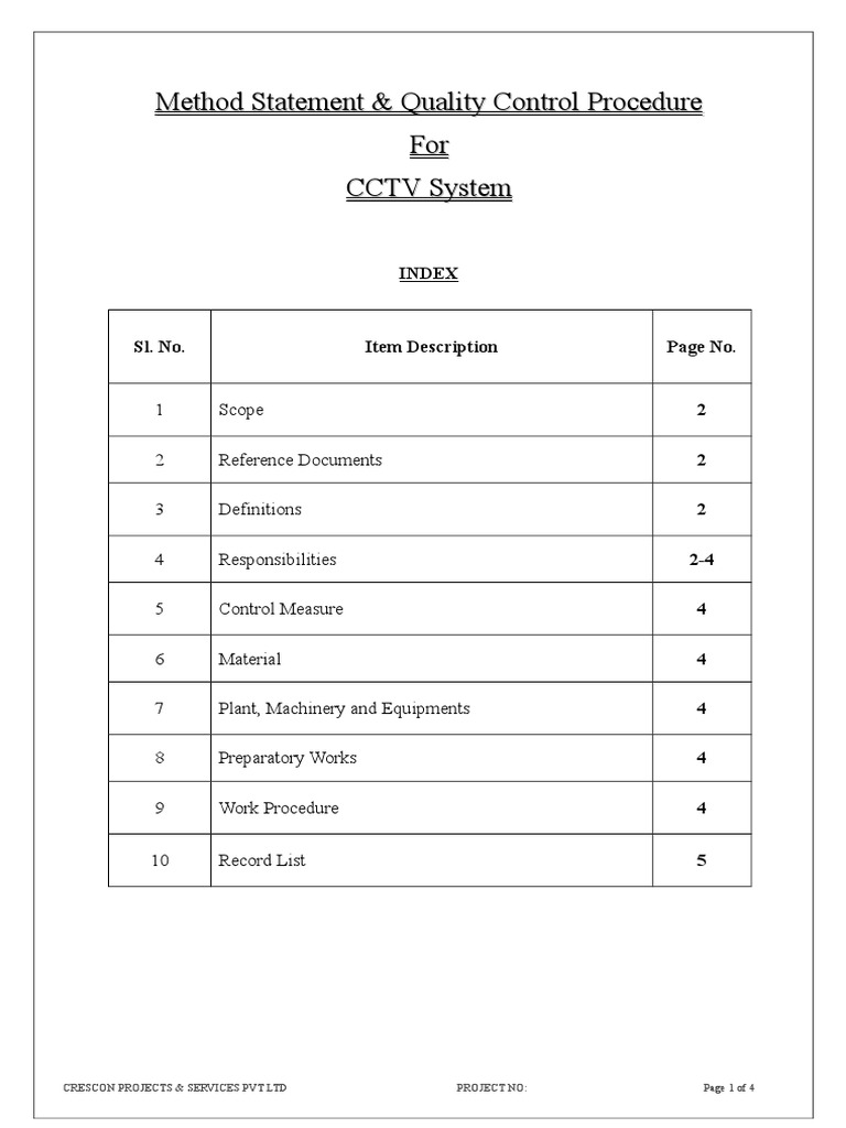 Method Statement & Quality Control Procedure For CCTV System | PDF ...