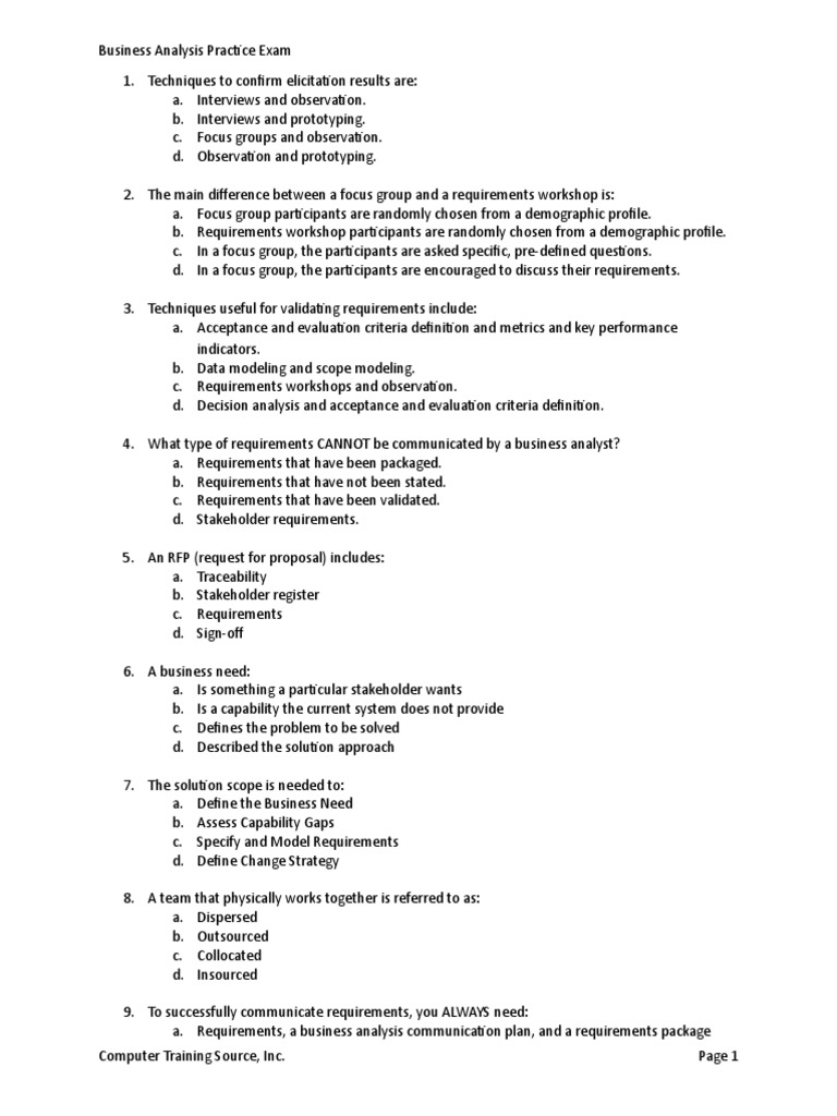 Business Analysis Practice Exam | PDF | Business Analysis | Focus Group