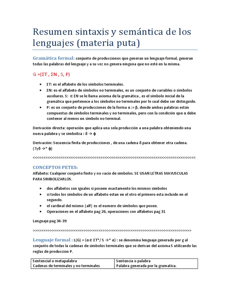 Resumen Sintaxis y Semántica de Los Lenguajes | PDF | Lenguaje de programación | Conjunto ...