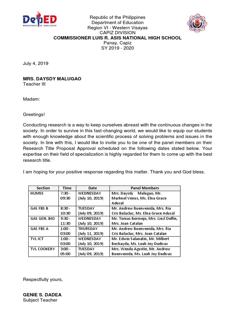 Letter For Thesis To Panel | PDF | Epistemology | Research Methods