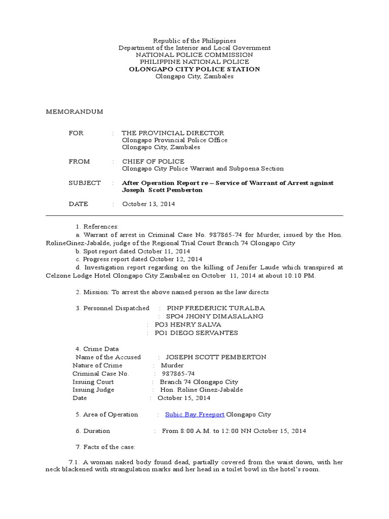 After Operation Report: Pemberton Case | PDF | Criminal Law | Criminal ...