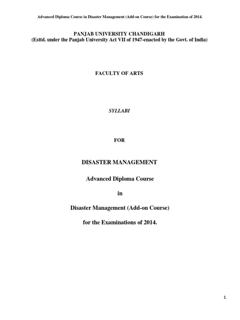 Advance Diploma in Disaster Management Syllabus Panjab University 9 Oct ...