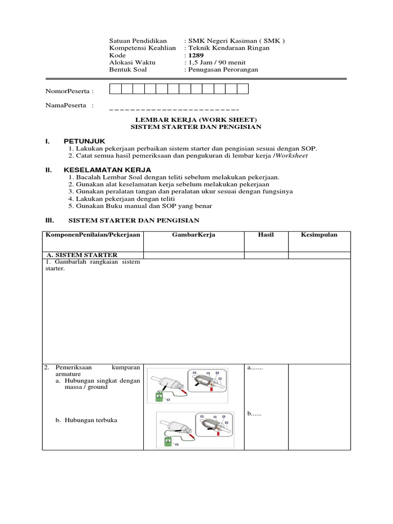 Jobsheet Ukk Starter & Pengisian 2018 | PDF