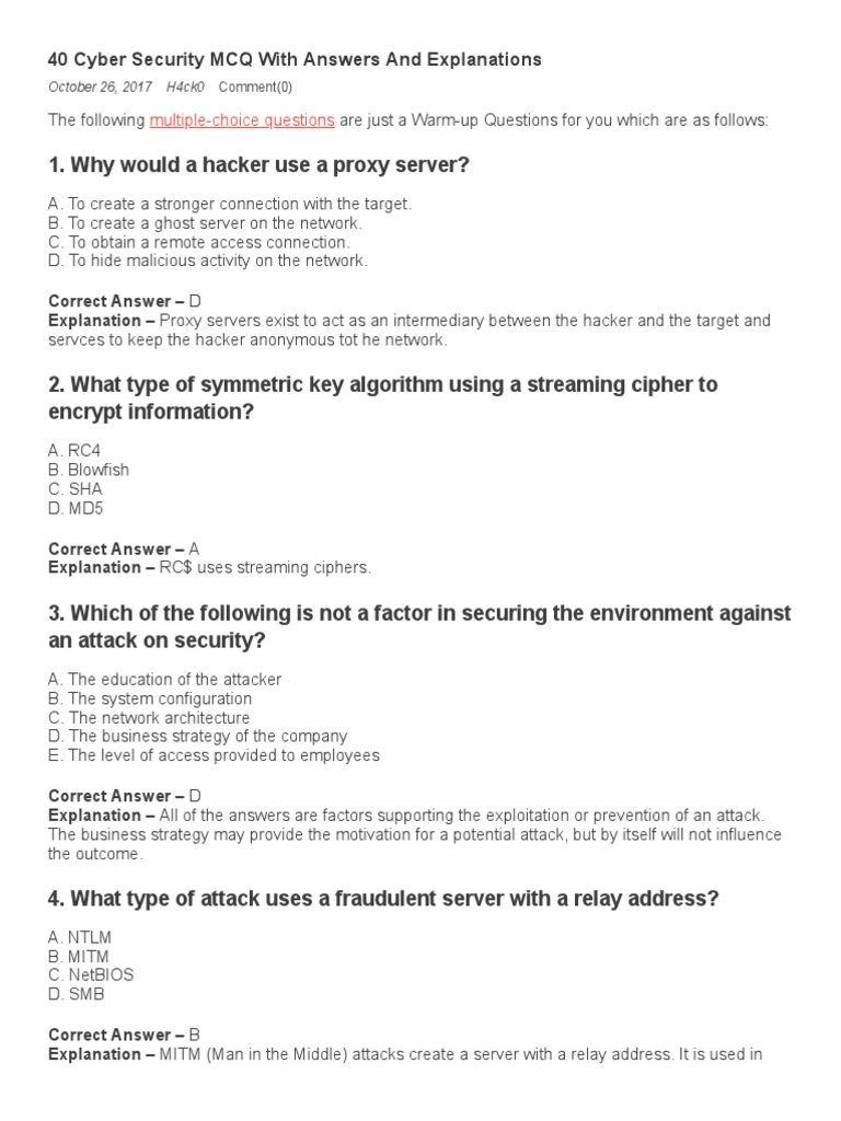 Cyber Secruity MCQS | PDF | Transmission Control Protocol | Computer ...