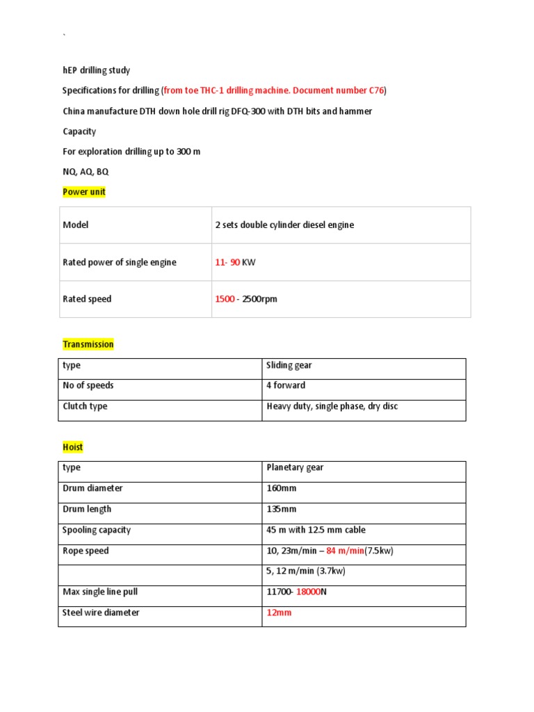Specification Sheet for the China Manufacture DTH Down Hole Drill Rig DFQ-300: A Technical ...