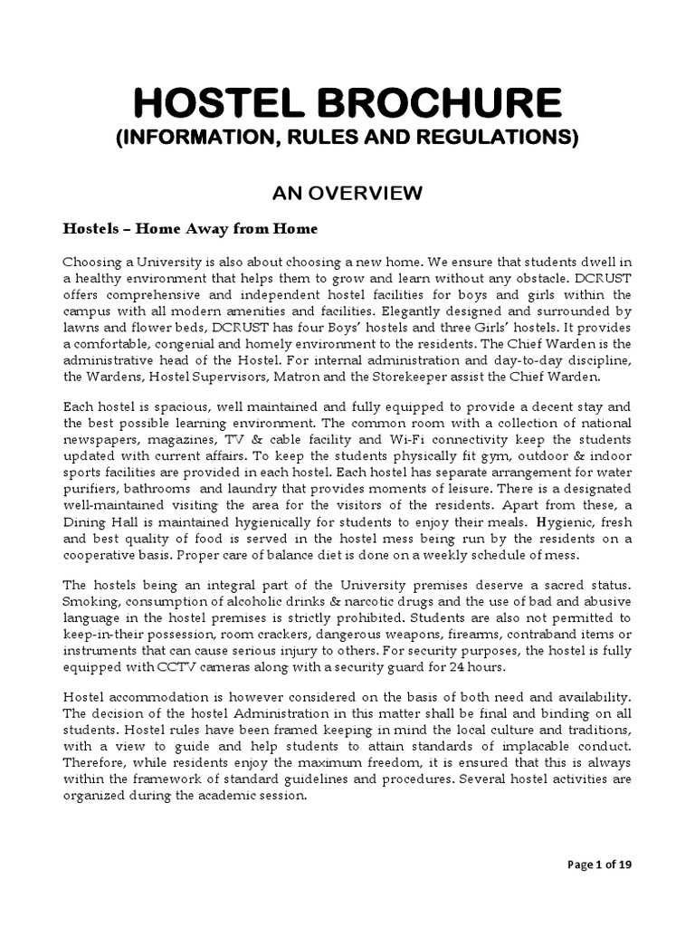 Hostel Brochure: (Information, Rules and Regulations) An Overview | PDF ...
