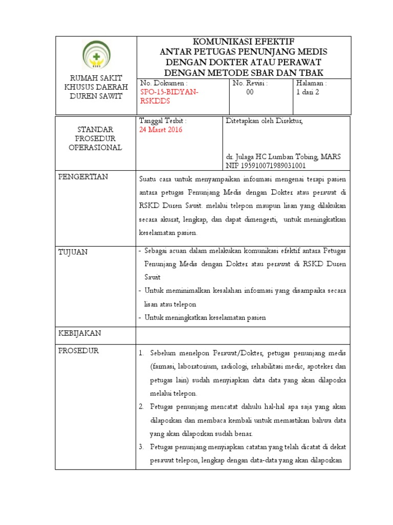 Komunikasi Sbar Penunjang Medis DGN Dokter Atau Perawat | PDF