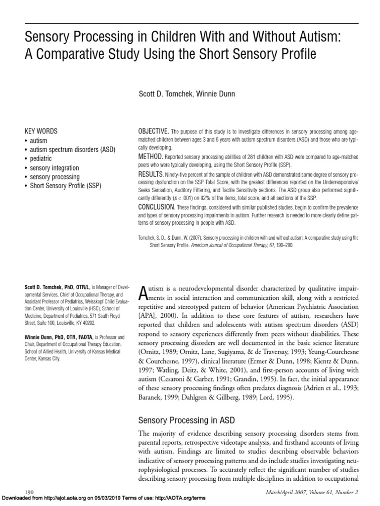 Short Sensory Profile | PDF | Autism | Autism Spectrum