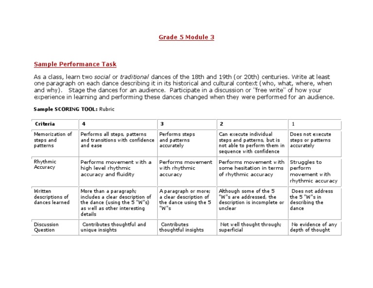 Grade 5 Dance Performance Task Guide | PDF