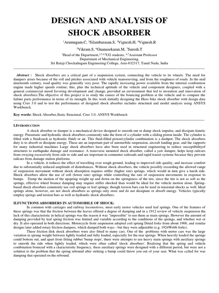 Shock Absorber Design and Analysis | PDF | Mechanical Engineering ...