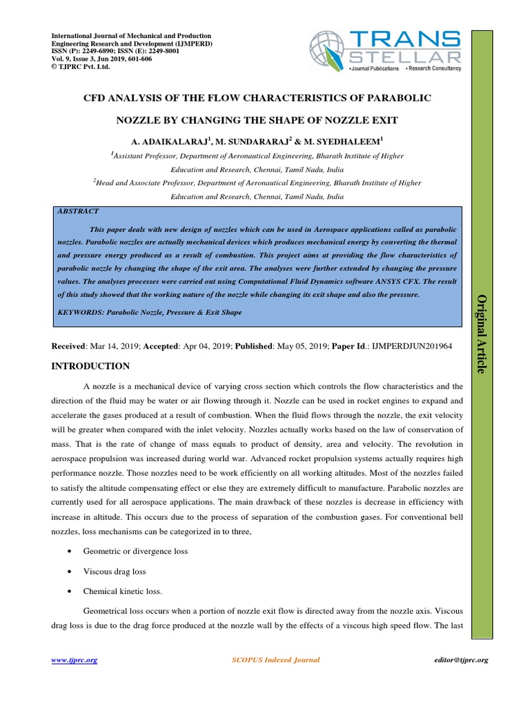 CFD Analysis of The Flow Characteristics of Parabolic Nozzle by ...