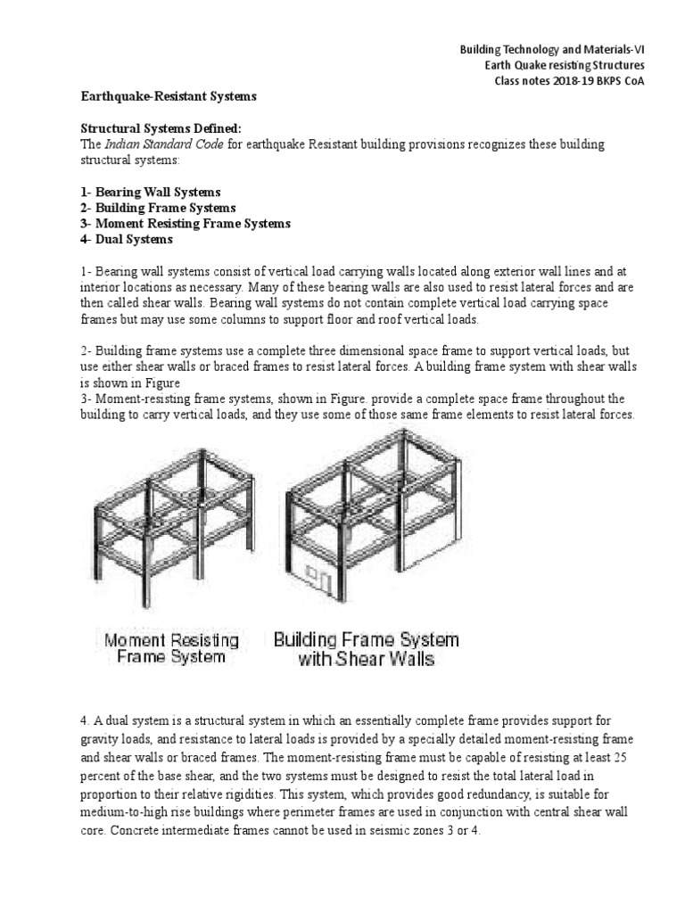 Earthquake Resisting System Class Notes | PDF | Truss | Framing ...